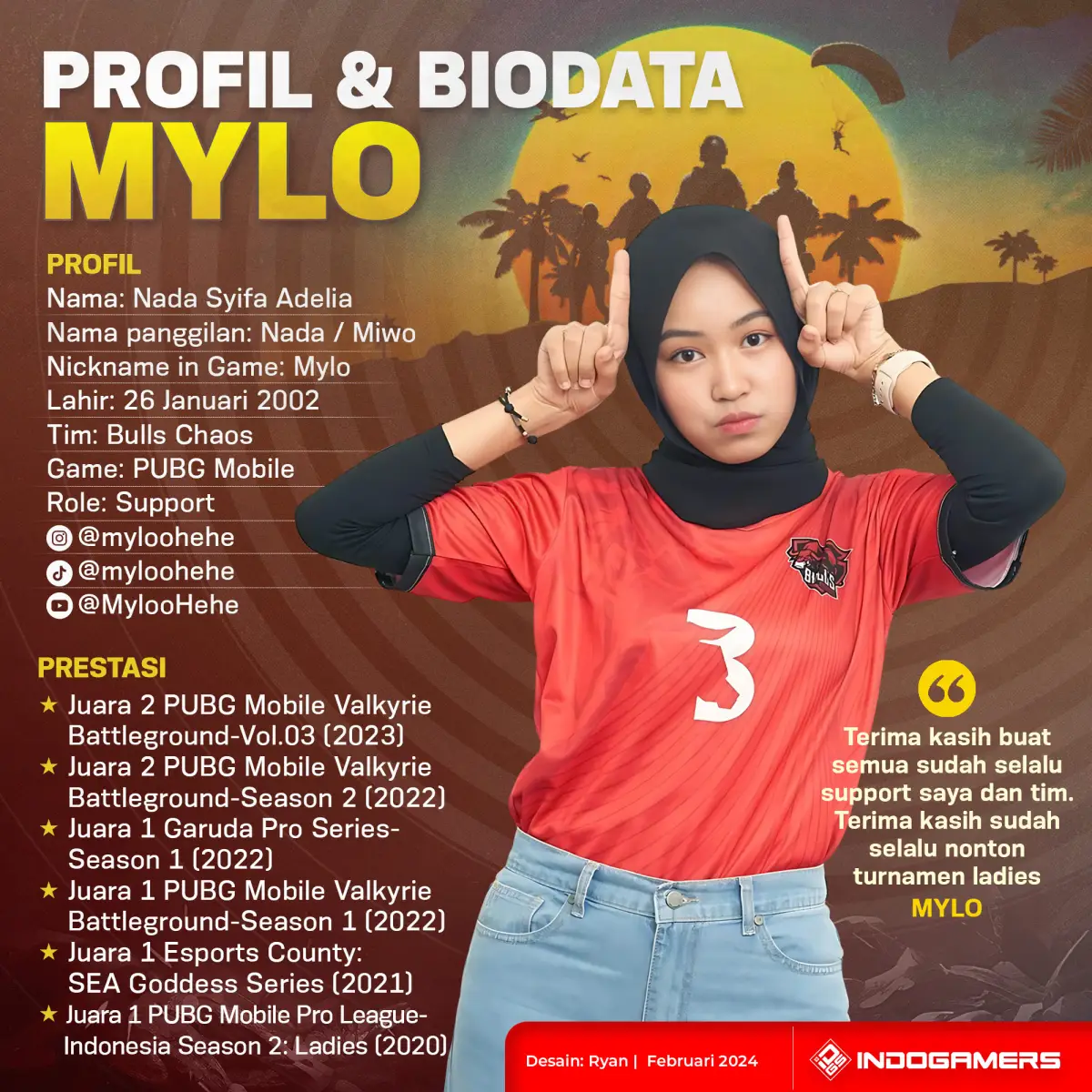 Profil dan Bidoata Mylo, Pro Player PUBG Mobile. Support Tim Bulls ...